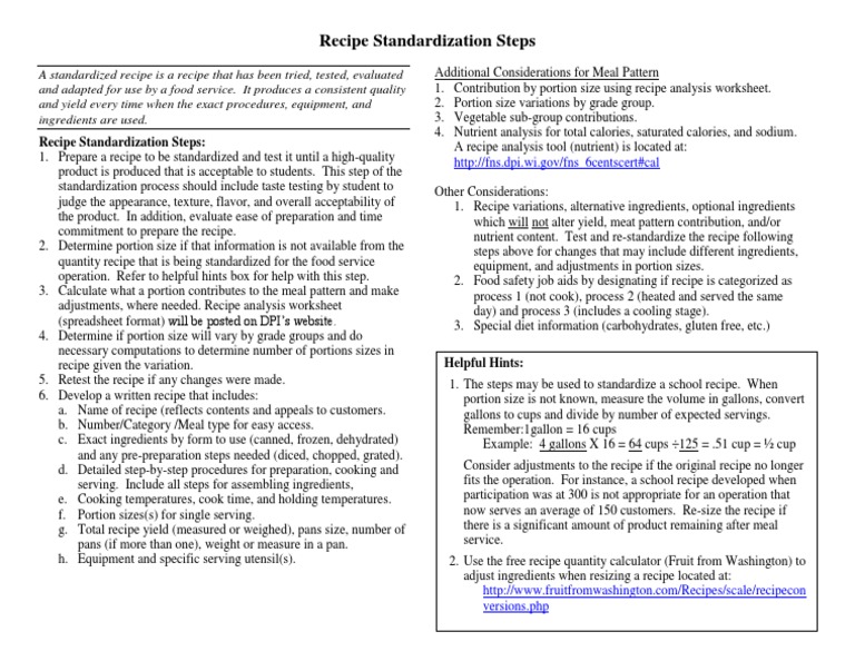Recipe Standardization Steps | PDF | Foods | Recipe