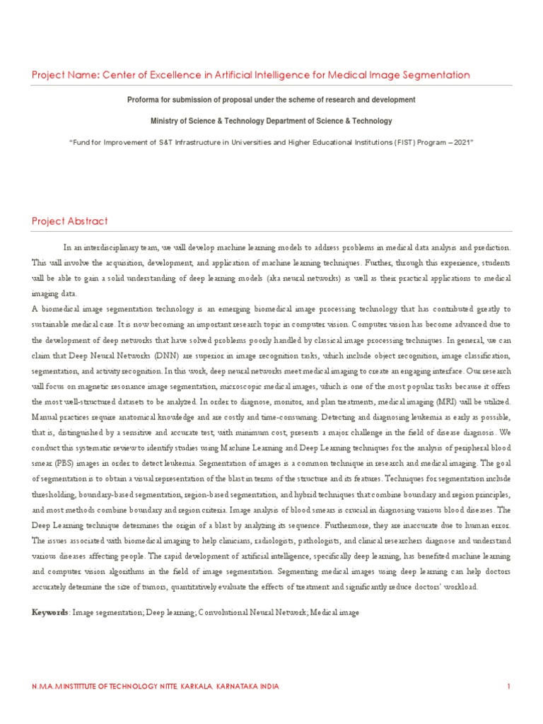 Project Name: Center of Excellence in Artificial Intelligence For Medical Image Segmentation ...