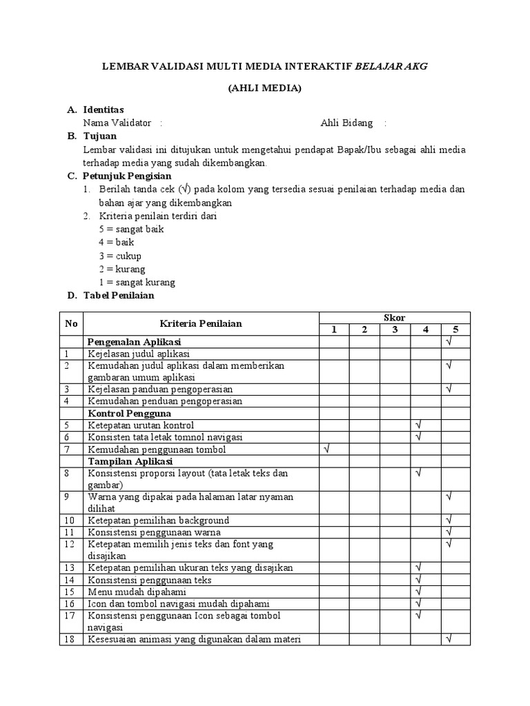 Lembar Validasi Ahli Media | PDF