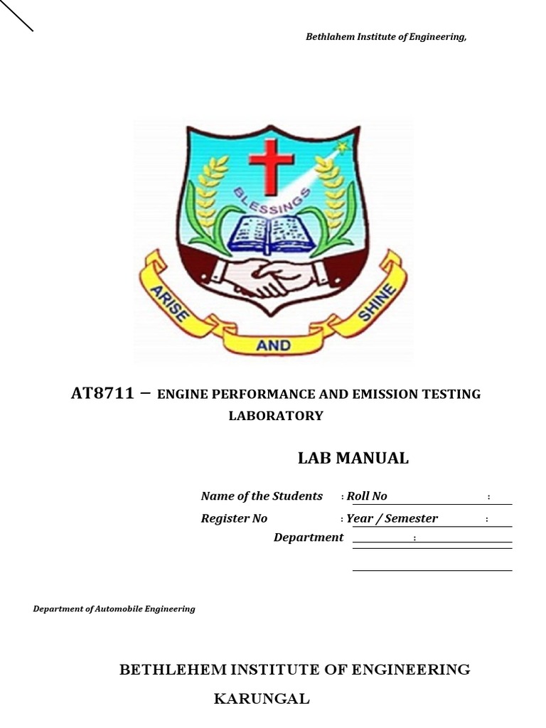 Lab Manual for Automobile Engineering Students on Engine Performance ...