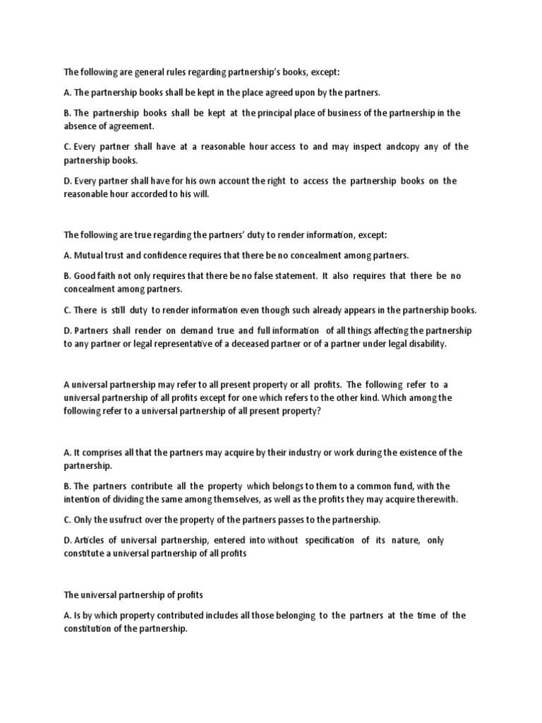 Partnership Law: Key Principles and Rules | PDF | Partnership ...