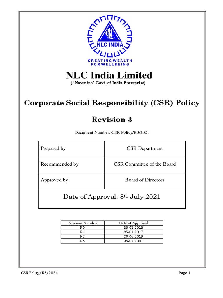 NLC India Limited: Corporate Social Responsibility (CSR) Policy ...