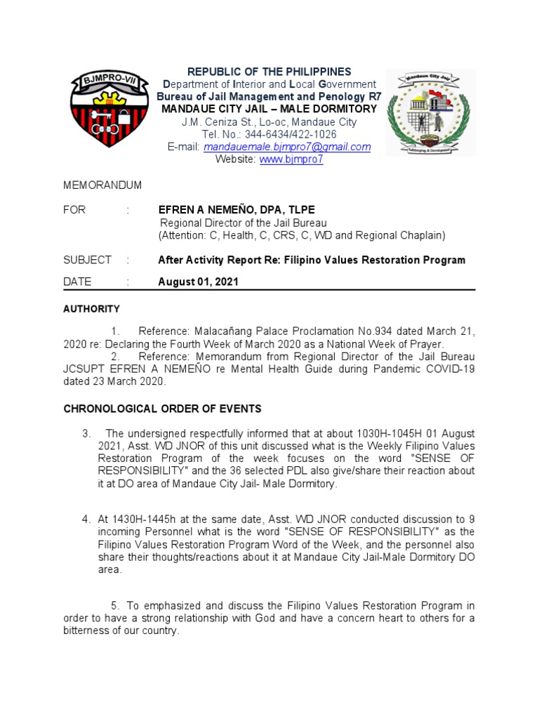 Filipino Values Restoration Program Report | PDF | Human Nature