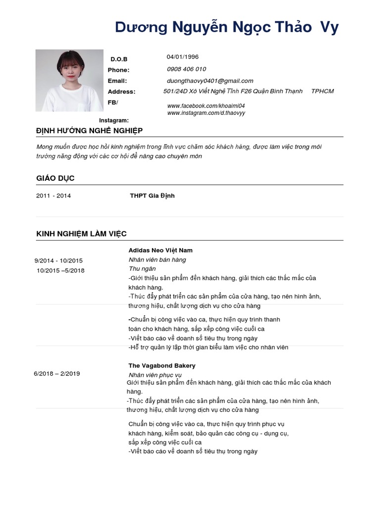 Duong Nguyen Ngoc Thao Vy (1) - CV | PDF