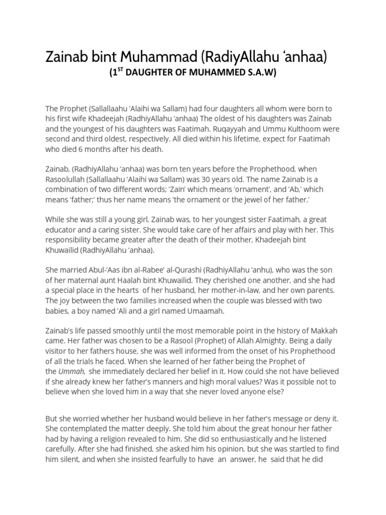 Fatima Bint Muhammed 1st Daughter | PDF | Muhammad | Prophets And ...