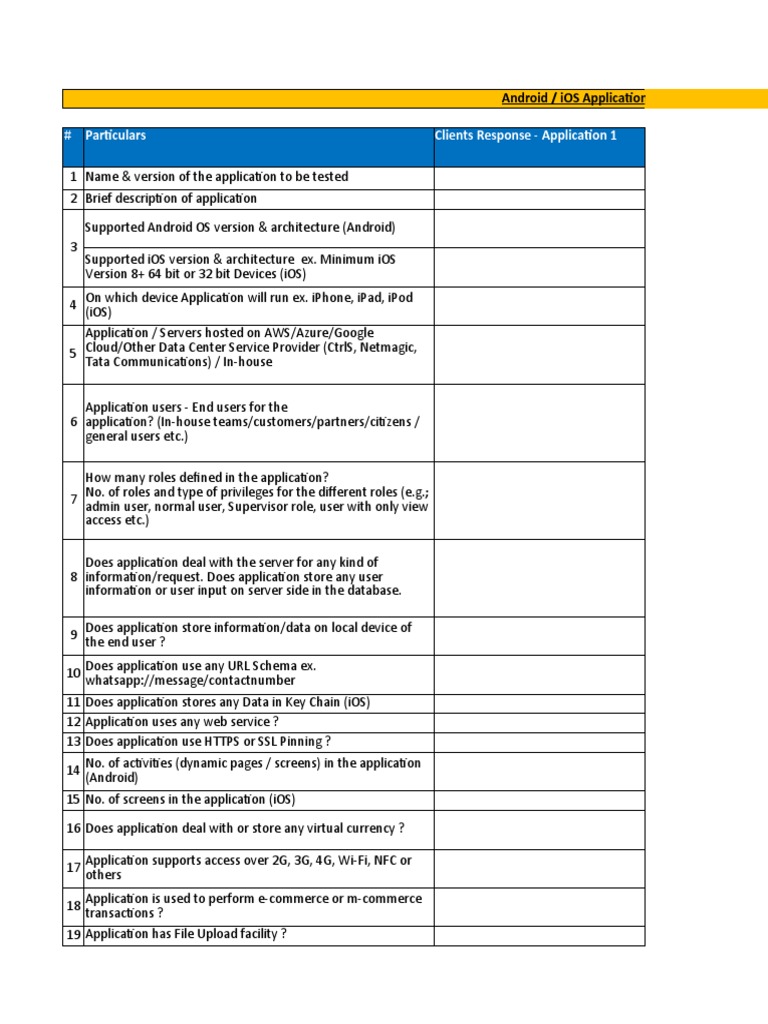 Scoping Sheet For Mobile App Security Audit | PDF | Ios | Android ... Scoping Sheet For Mobile App Security Audit | PDF | Ios | Android ...