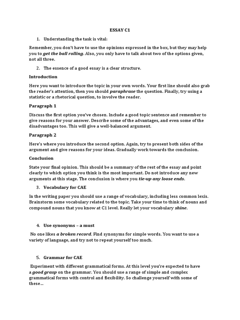 C1 Essay Writing Structure Guide | PDF | Career & Growth | Foreign ...