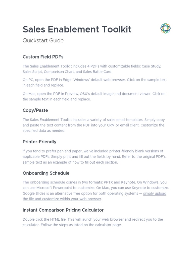 Sales Enablement Toolkit: Quickstart Guide | PDF