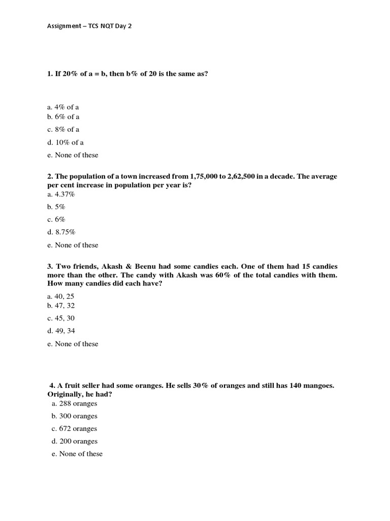 Assignment TCS NQT Day 2 | PDF | Percentage | Economies