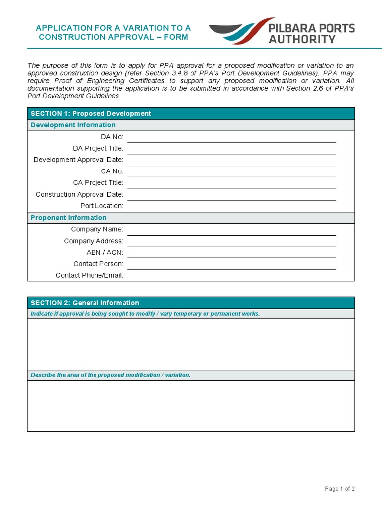 Application for Variation to Construction Approval: Requesting ...