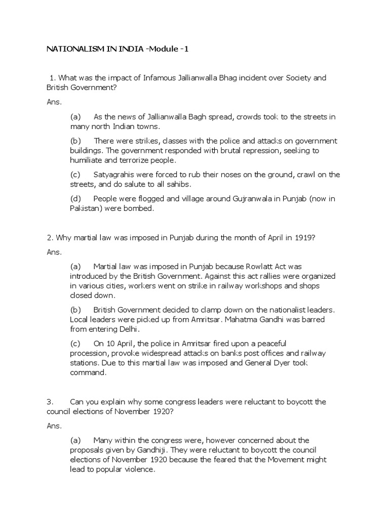 Nationalism in India Hot Questions All Modules | PDF | Mahatma Gandhi ...
