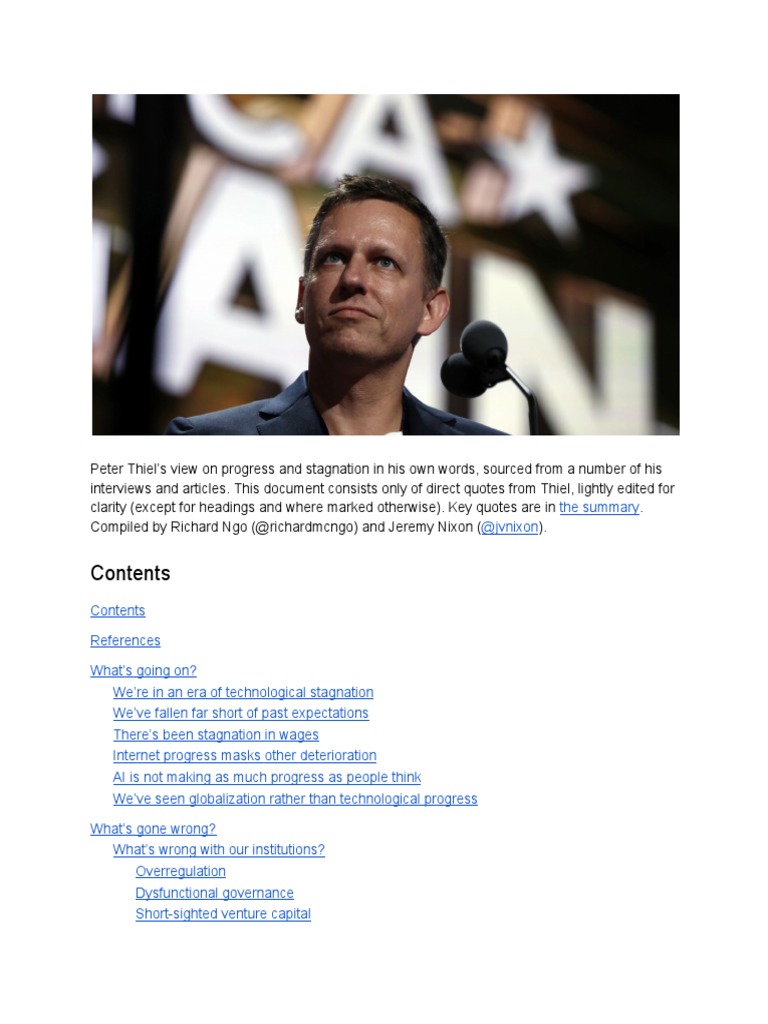 Tech Stagnation: Thiel's Insights | PDF | Artificial Intelligence ...