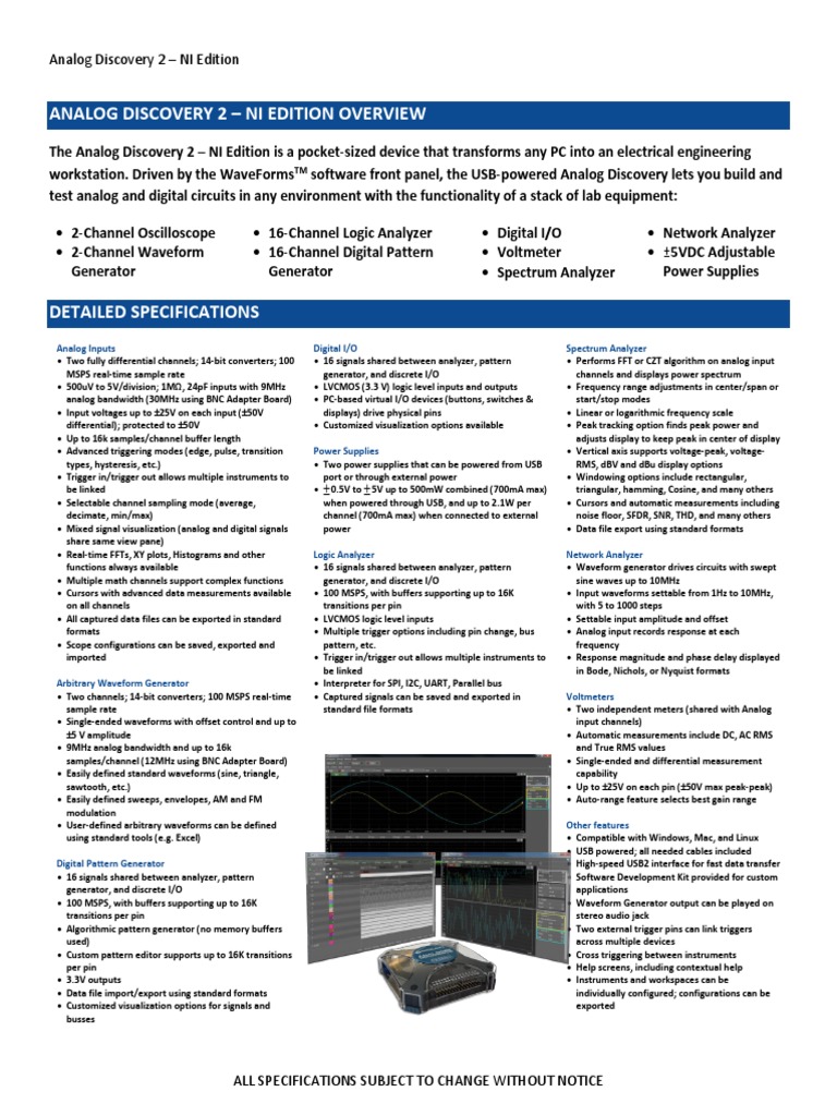 Analog Discovery 2 NI Edition Overview | PDF | Power Supply | Electronics