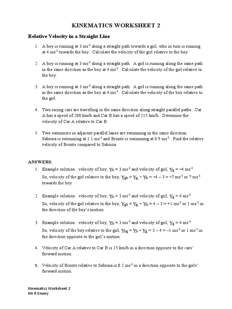 Kinematics Worksheet 2 | PDF