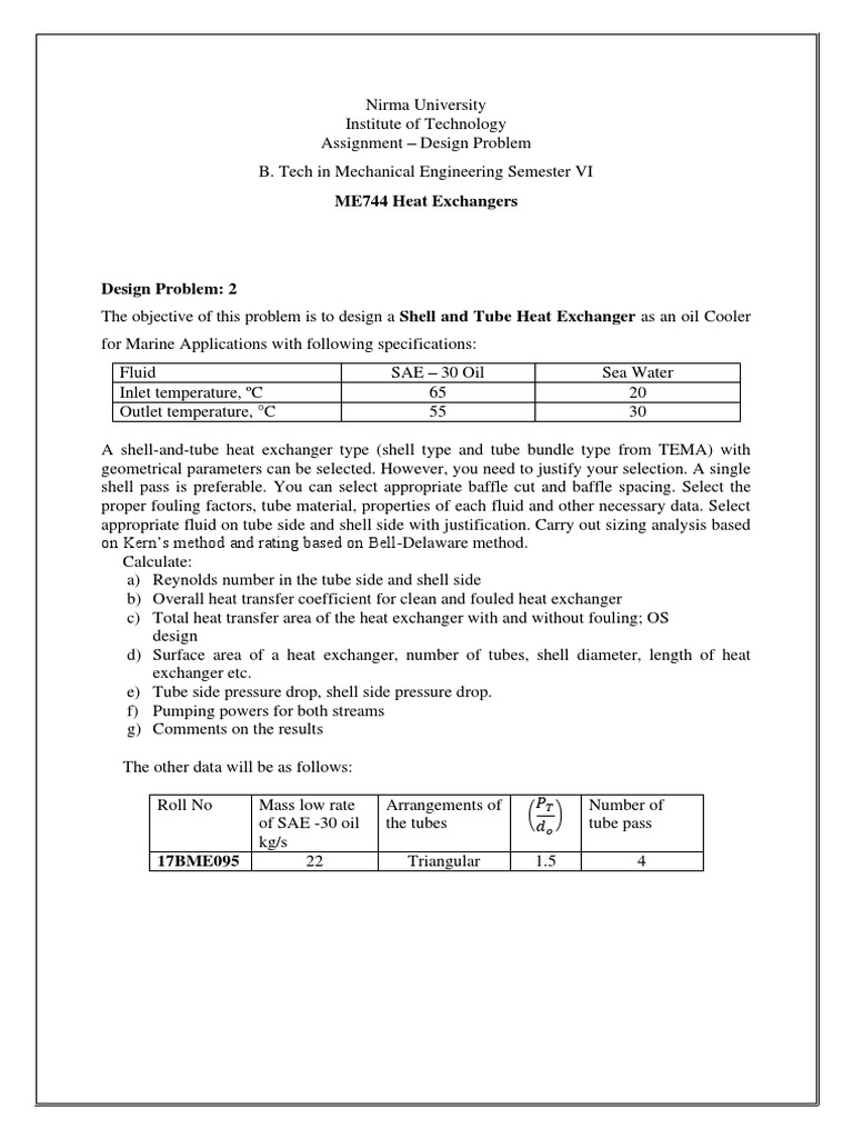 Design of a Shell and Tube Heat Exchanger for Cooling Marine Engine Oil ...