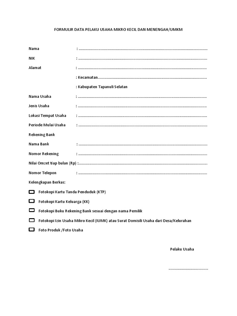 Formulir Data UMKM | PDF | Bisnis