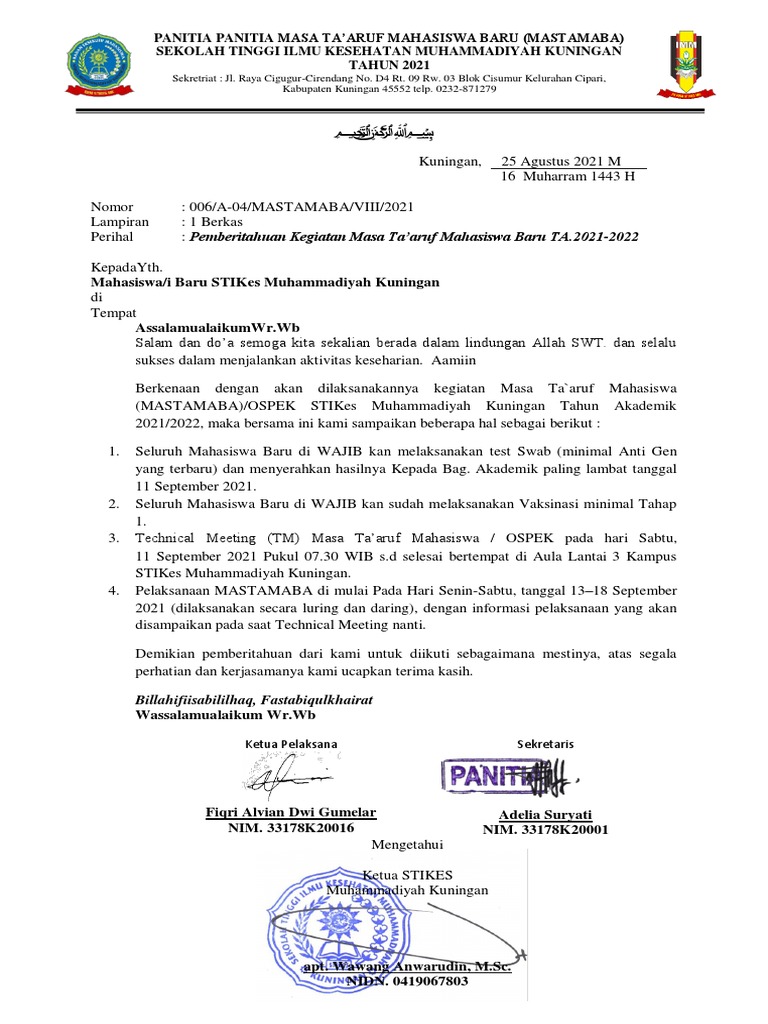 Surat Pemberitahuan Ospek Fix. | PDF