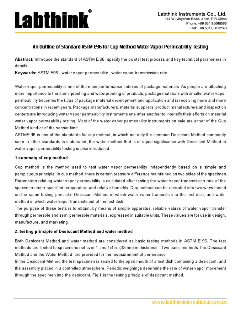 ASTM E96: Packaging Material Testing | PDF | Water | Humidity