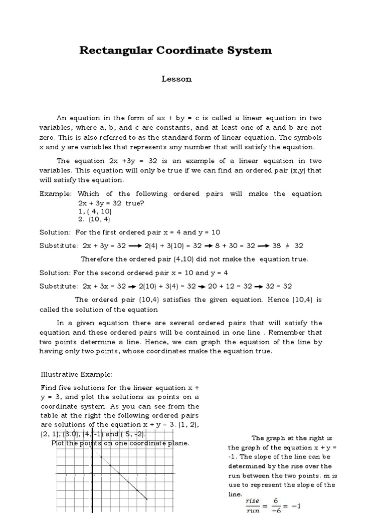 Rectangular Coordinate System Lecture Pdf Equations Slope