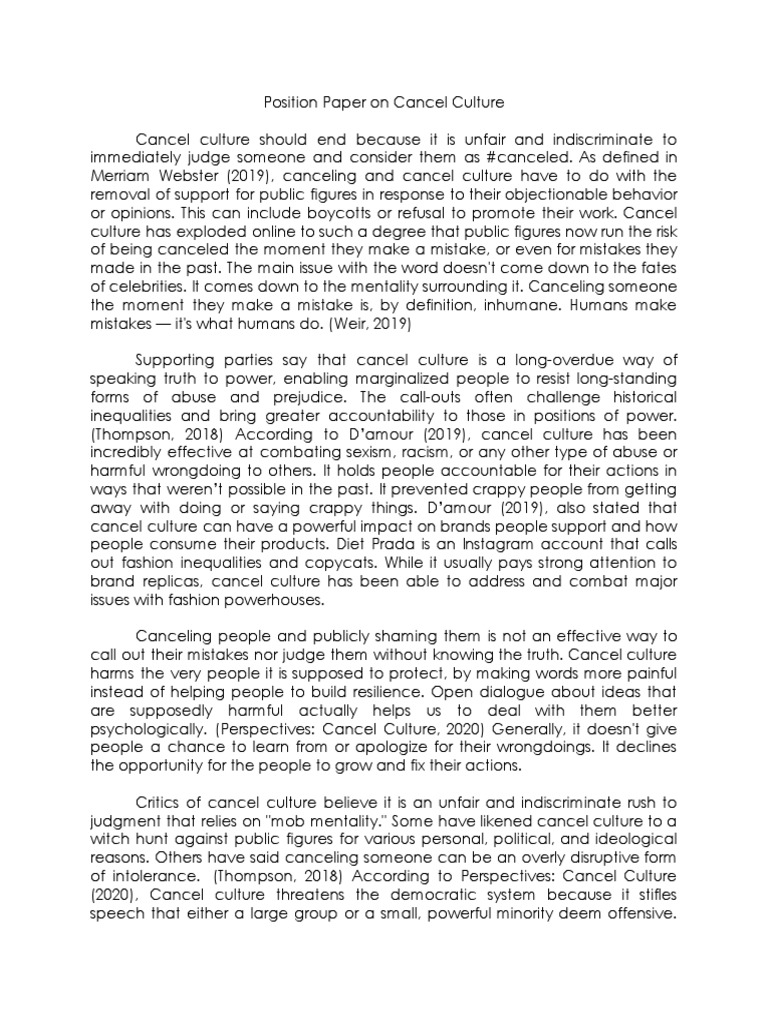 Cancel Culture Position Paper | PDF | Applied Ethics