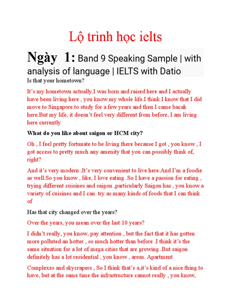 Lộ trình học ielts: Band 9 Speaking Sample - with analysis of language ...