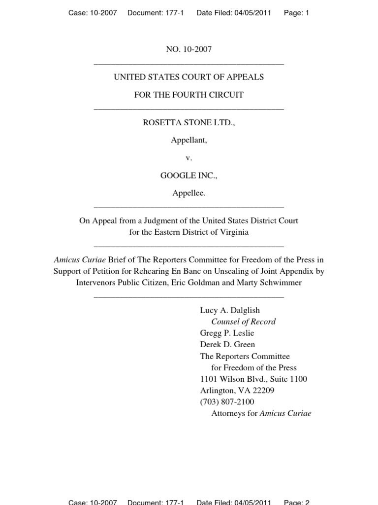 Amicus Curiae Brief of The Reporters Committee For Freedom of The Press ...