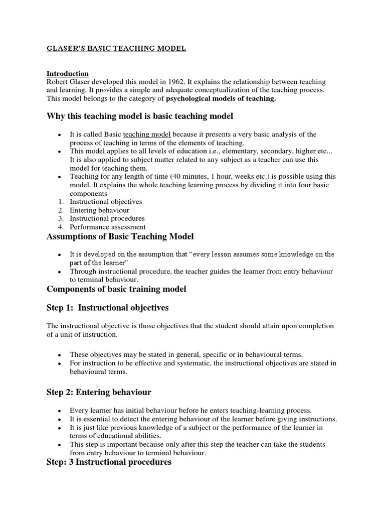 Glaser's Basic Teaching Model Explained | PDF | Educational Assessment ...