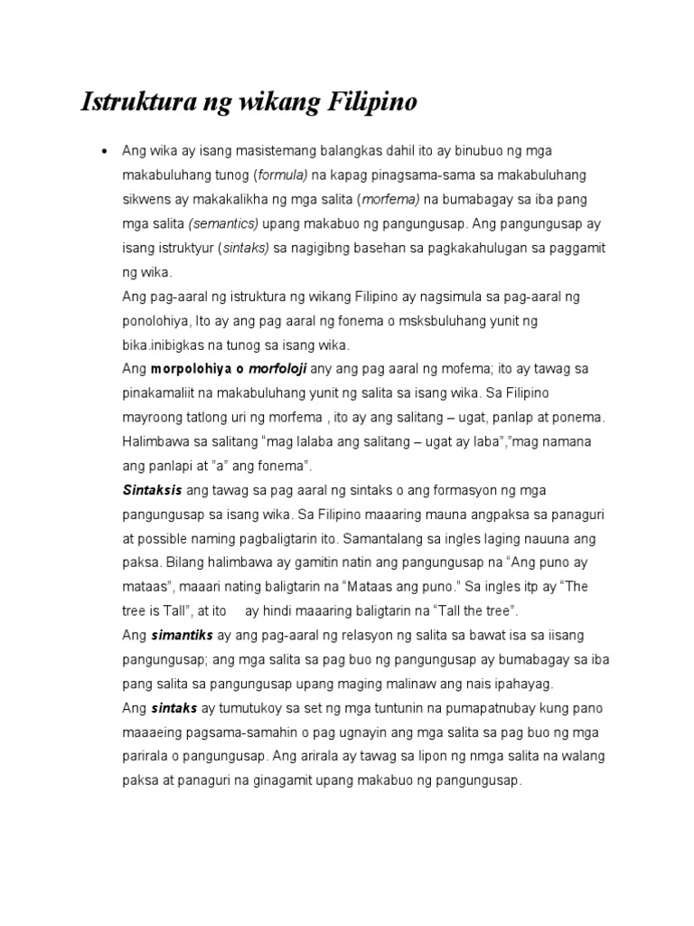 Istruktura NG Wikang Filipino | PDF