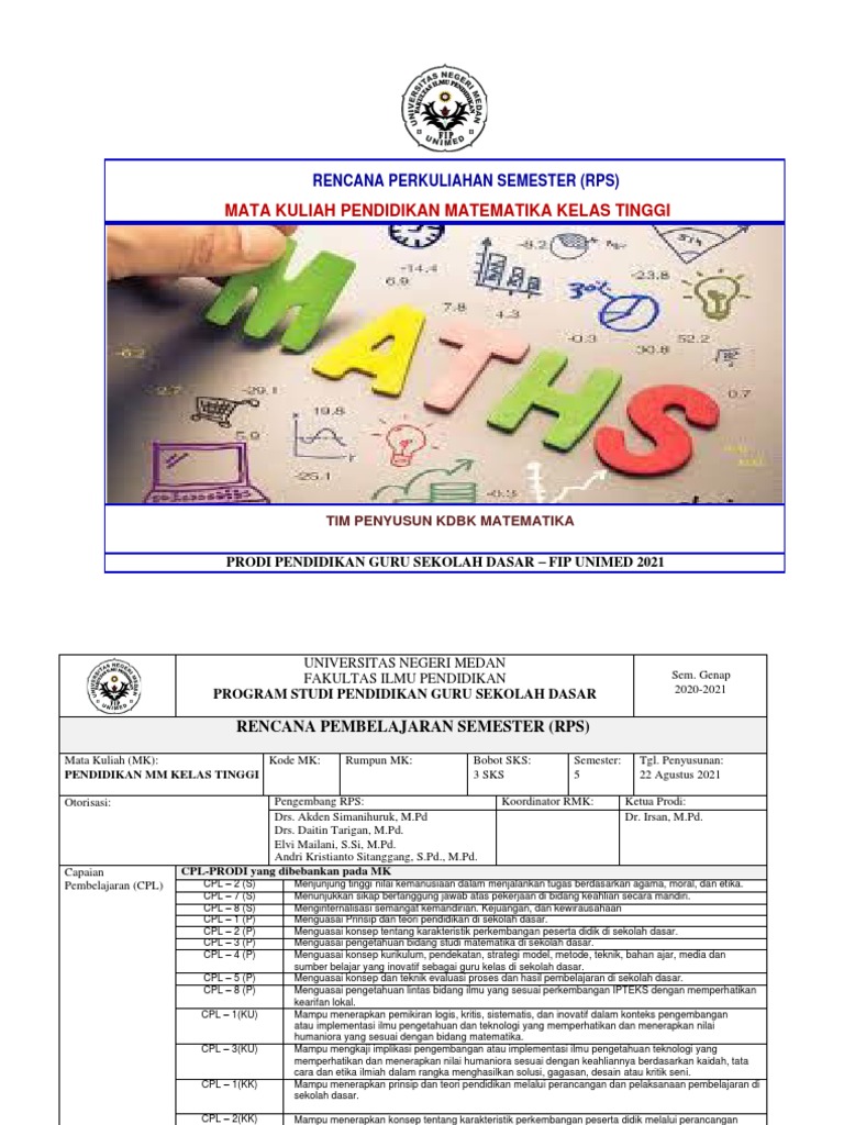 Mata Kuliah Pendidikan Matematika Kelas Tinggi: Rencana Perkuliahan ...