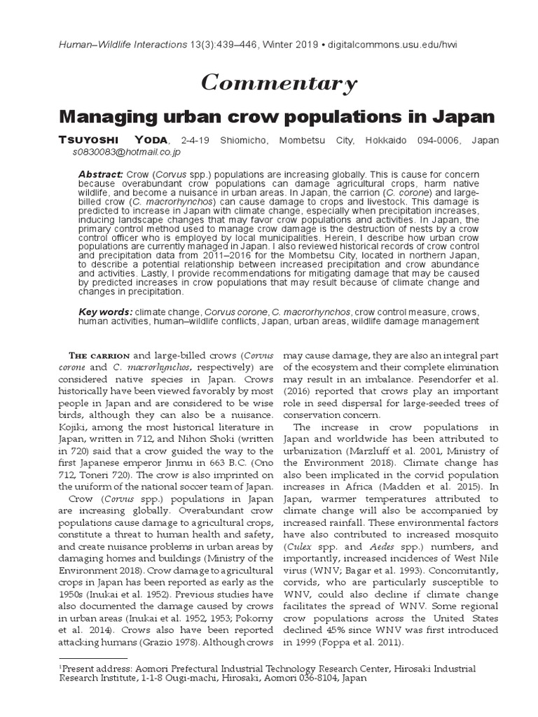 Managing Urban Crow Populations in Japan | PDF | Correlation And ...