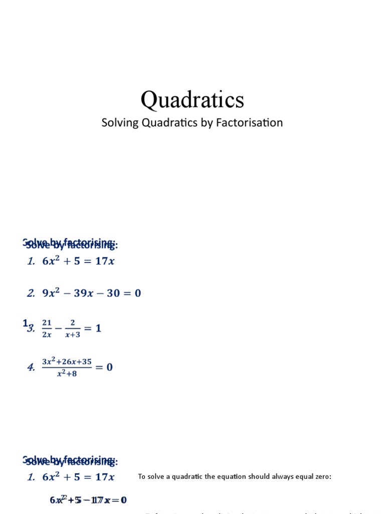 Quadratic Equations Factorization Guide | PDF | Factorization | Quadratic Equation