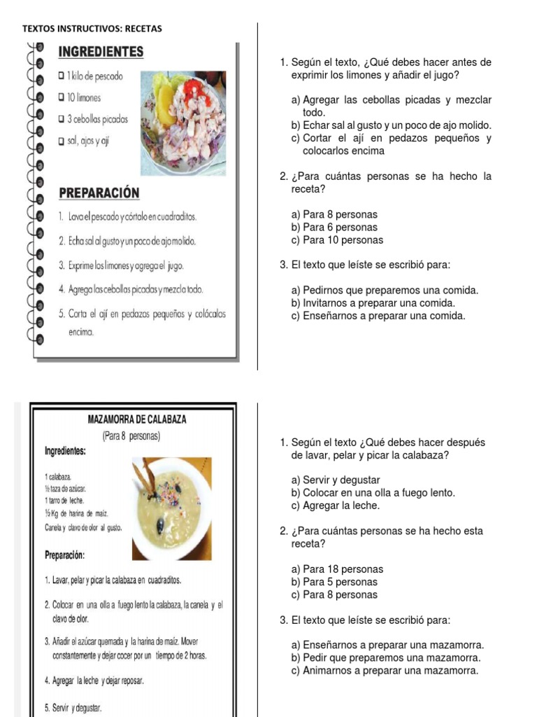 Textos Instructivos, Recetas | PDF | Cocina, comidas y vino