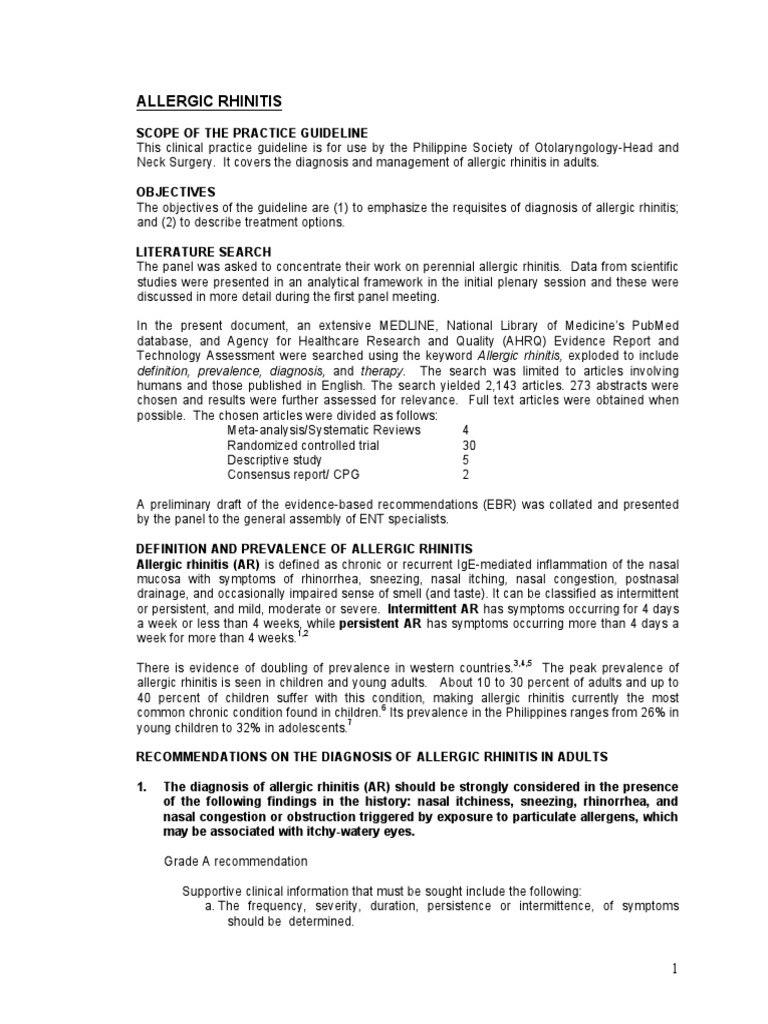 CPG On Allergic Rhinitis 2 | PDF | Allergy | Allergen