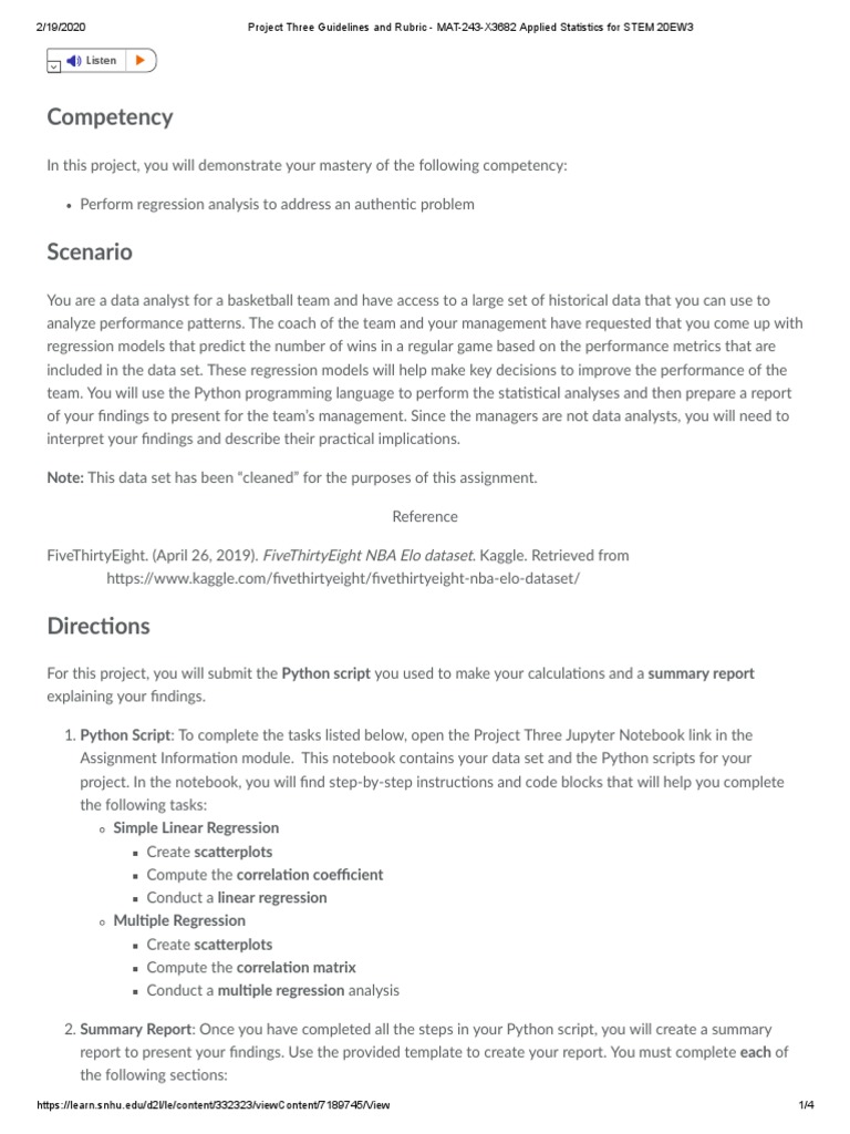Project Three Guidelines and Rubric | Download Free PDF | Regression ...