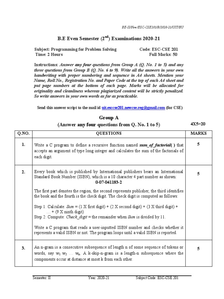 Esc-Cse 201 (New) (Cse) | PDF | Parameter (Computer Programming) | Subroutine