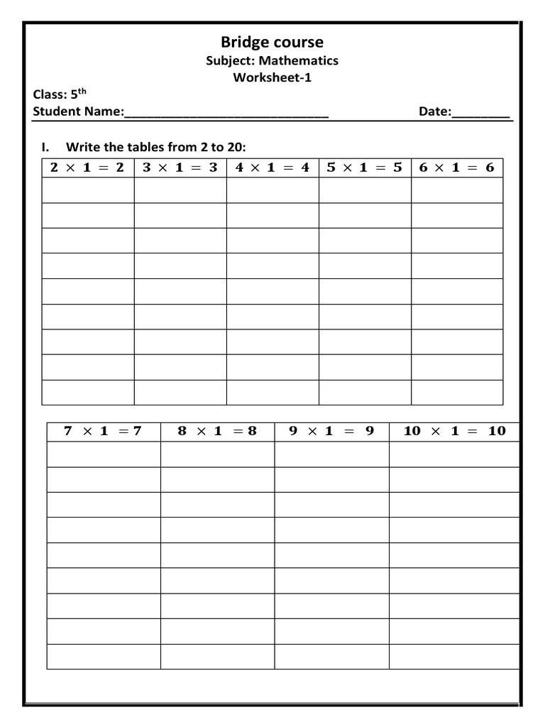 5th Maths Bridge Course | PDF