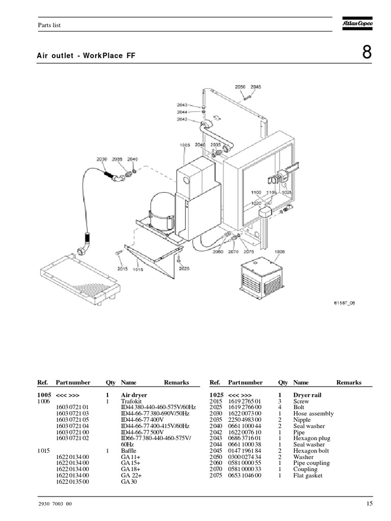 Atlas Copco GA 15 To GA 30 Part List 15 | PDF