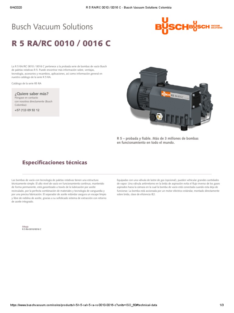 R 5 RA - RC 0010 - 0016 C - Busch Vacuum Solutions Colombia | PDF