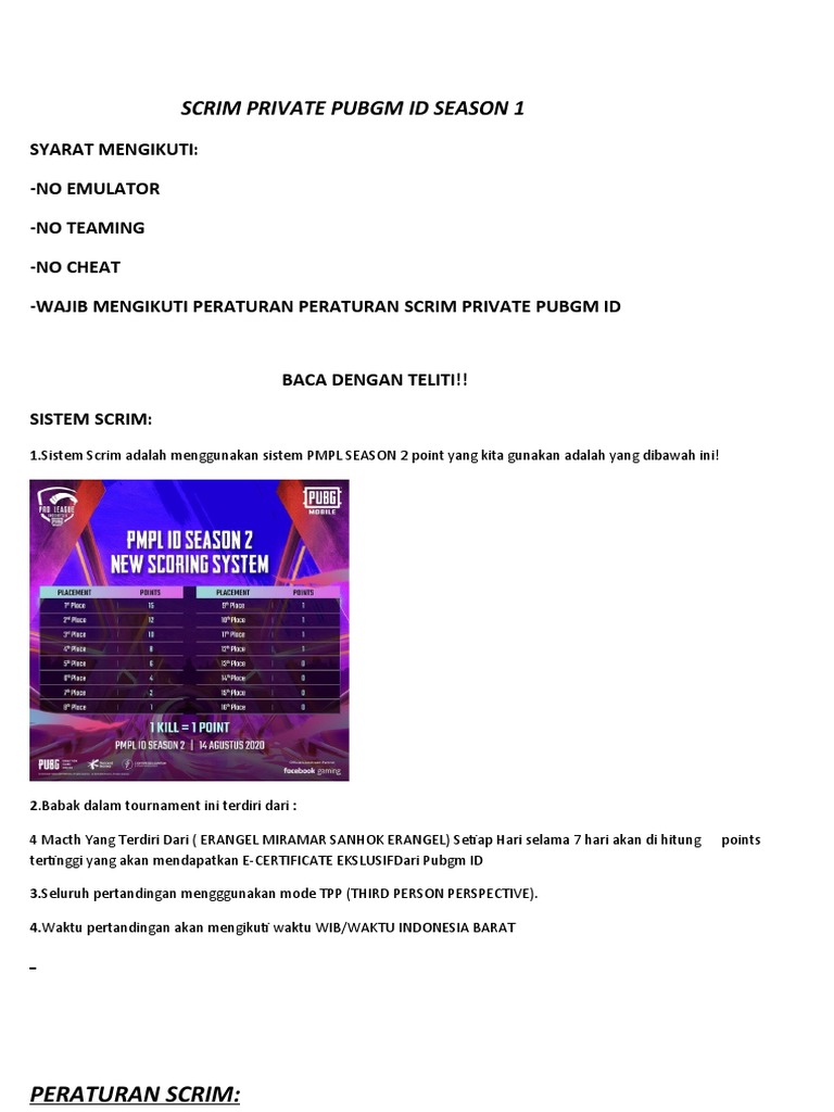 Rules Scrim Private Pubg M Id | PDF