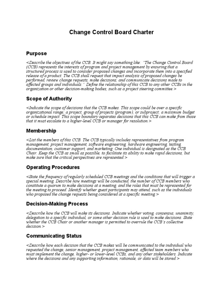 CCB Charter Template | PDF | Decision Making | Project Management