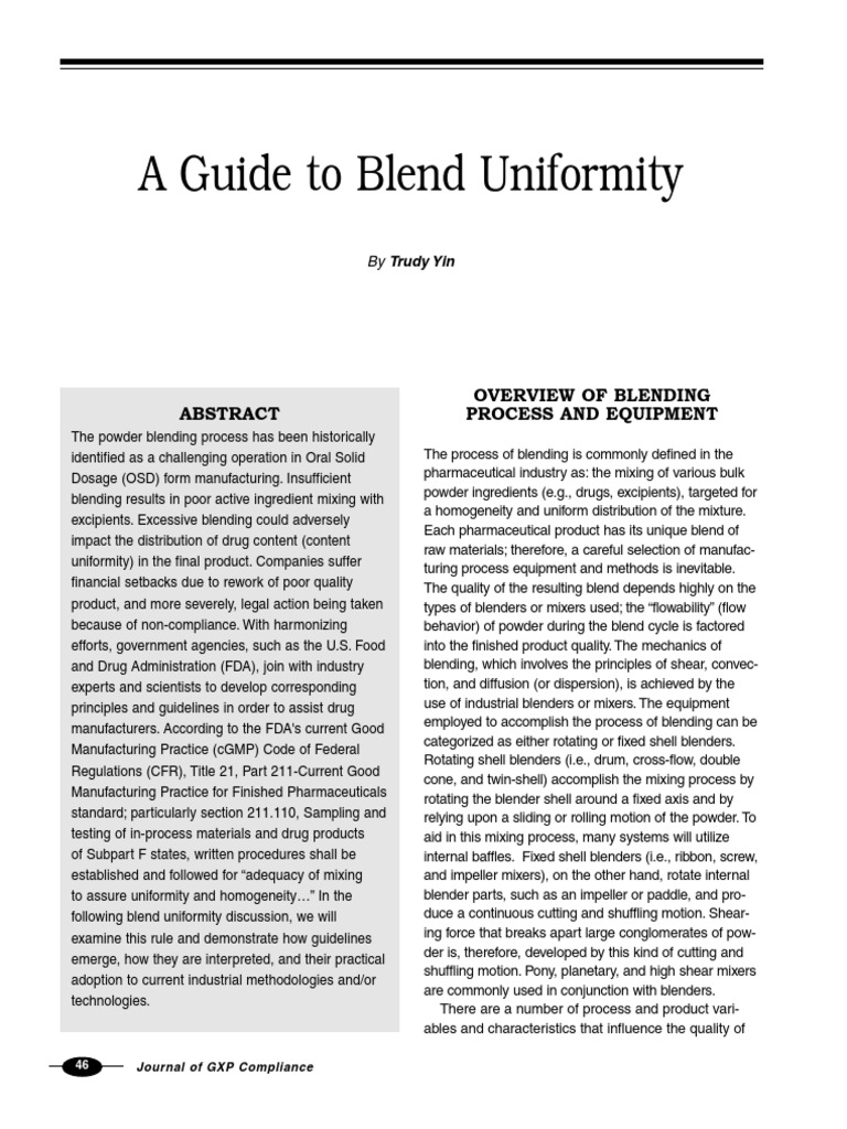 A Guide To Blend Uniformity: Overview of Blending Process and Equipment ...