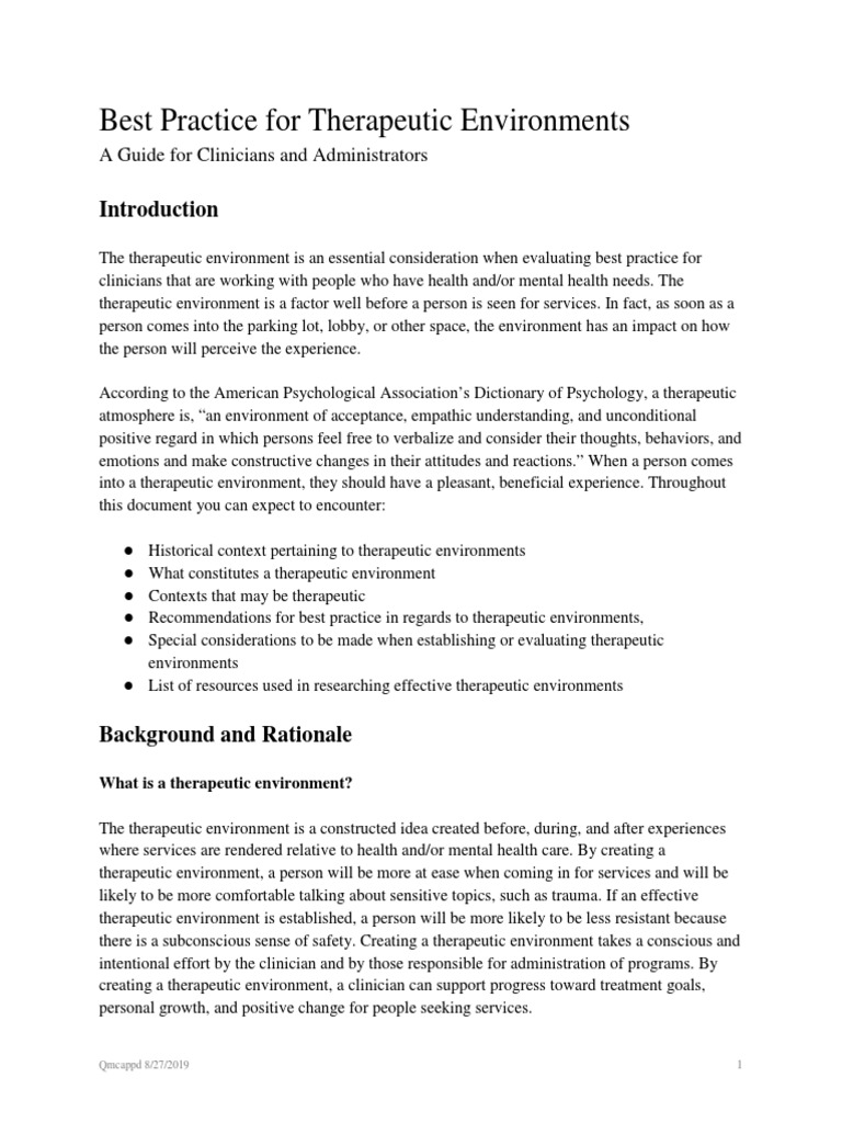 Best Practice For Therapeutic Environments: A Guide For Clinicians and ...
