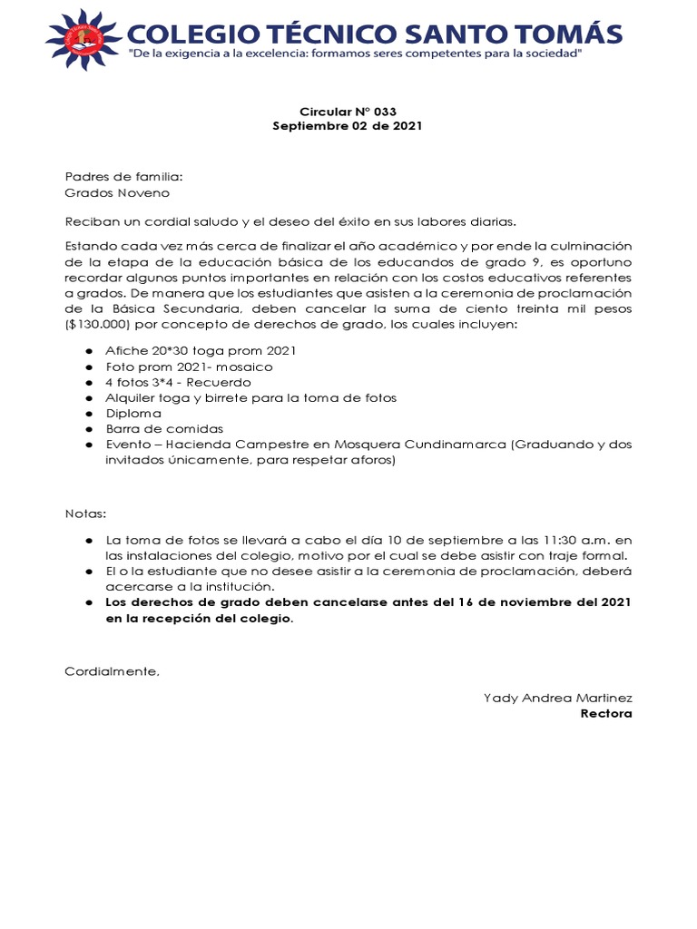 033 Circular (Derechos de Grado 9) | PDF