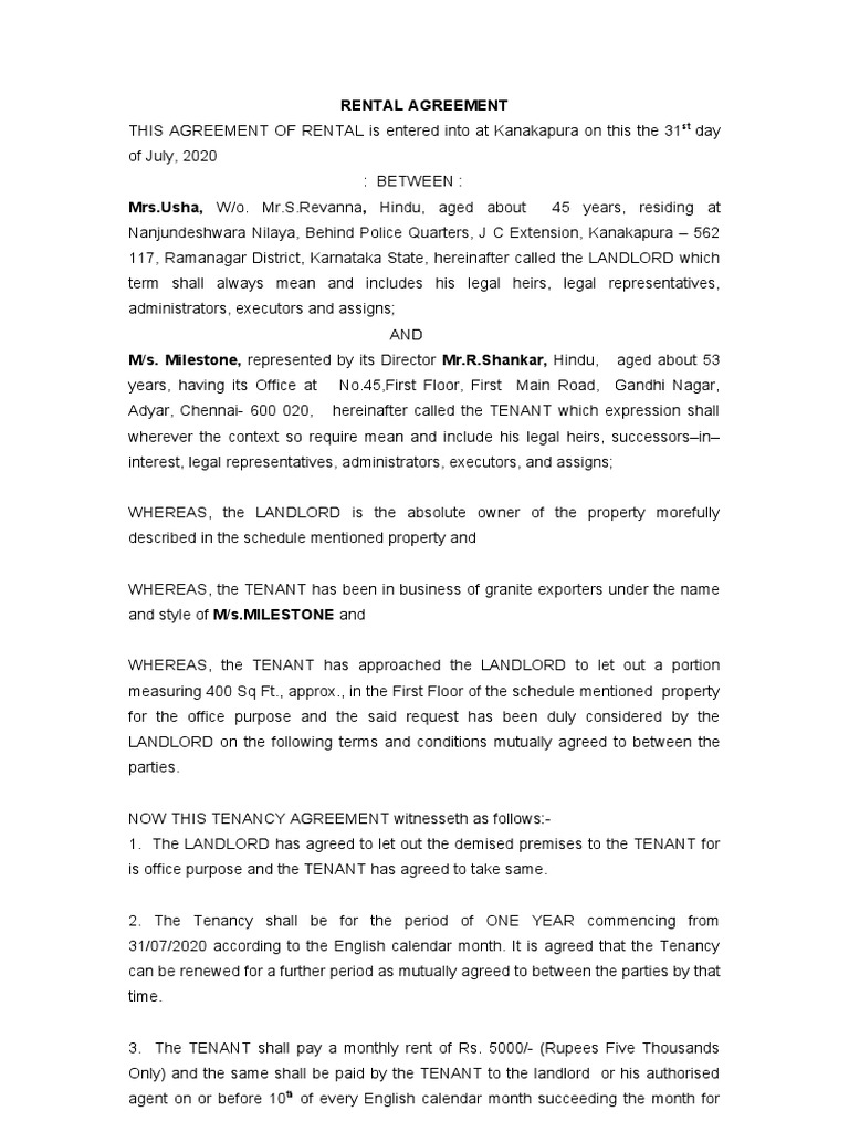 Rental Agreement For Office Premises.03082020 | PDF | Leasehold Estate ...