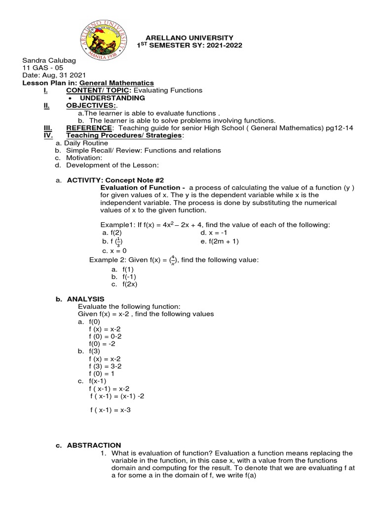 Evaluating Function Pdf Function Mathematics Mathematics 8043