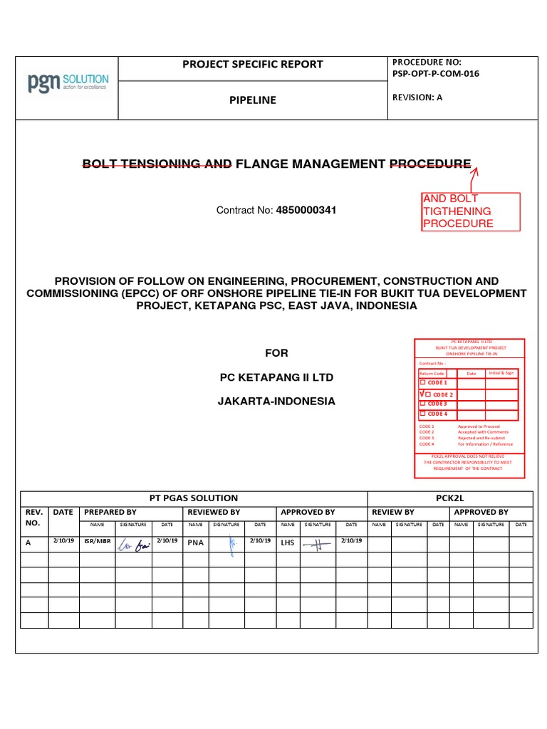 COMMENT - PSP-OPT-P-COM-016 - A Bolt Tensioning and Flange Management ...