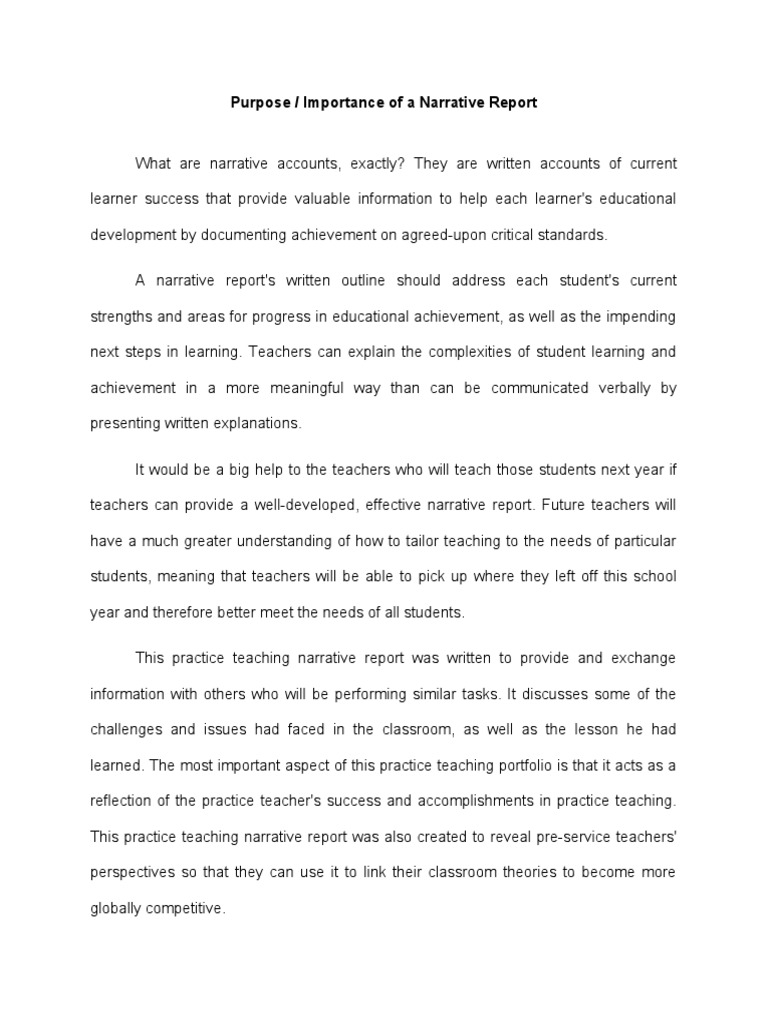 Purpose or Importance of Narrative Report | PDF | Learning | Teachers