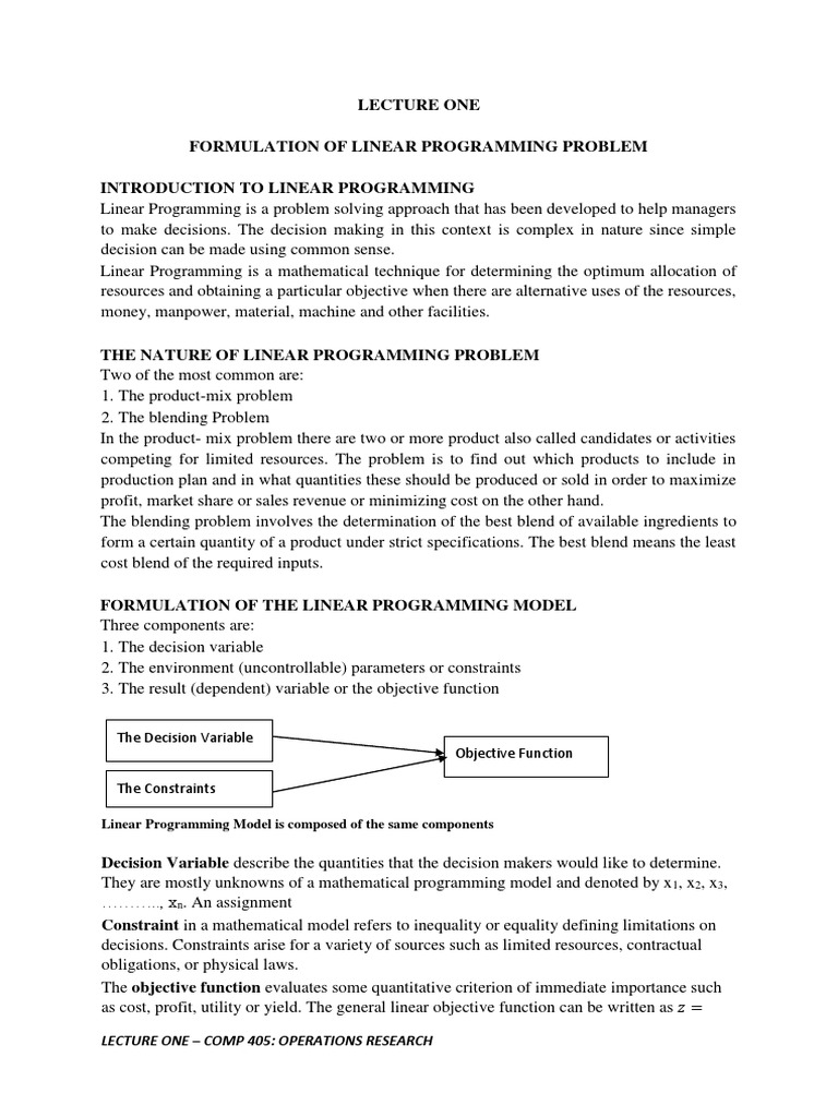 Comp 405 - Lecture One | PDF | Linear Programming | Mathematical Optimization