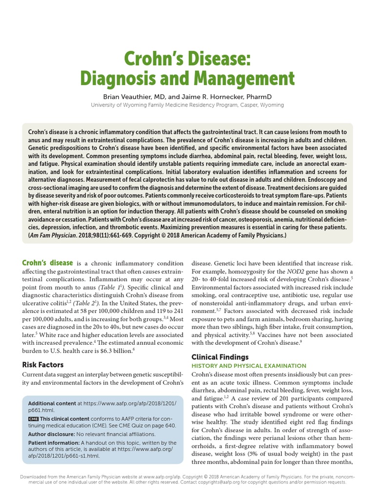 Crohn's Disease: Diagnosis and Management | PDF | Crohn's Disease ...