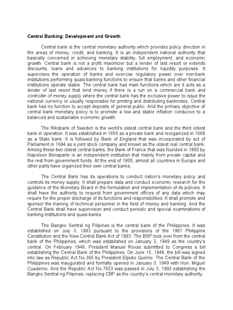 Central Banking: Roles and History | PDF | Central Banks | Banks